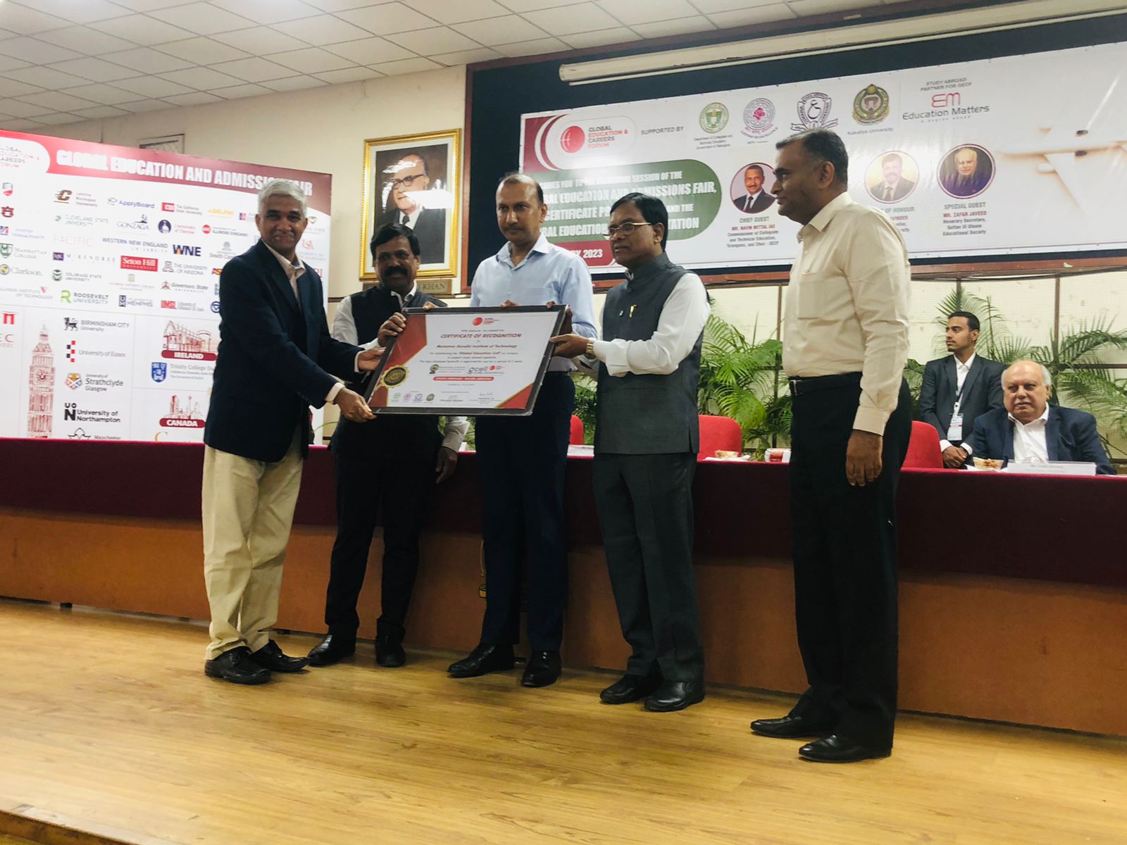 Certificate of Recognition to MGIT by Global Education and Careers ...