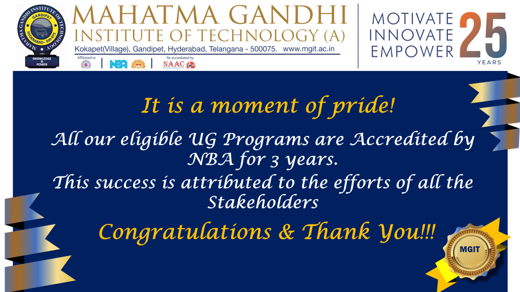 Eight UG programs are accredited by NBA for three years - MGIT